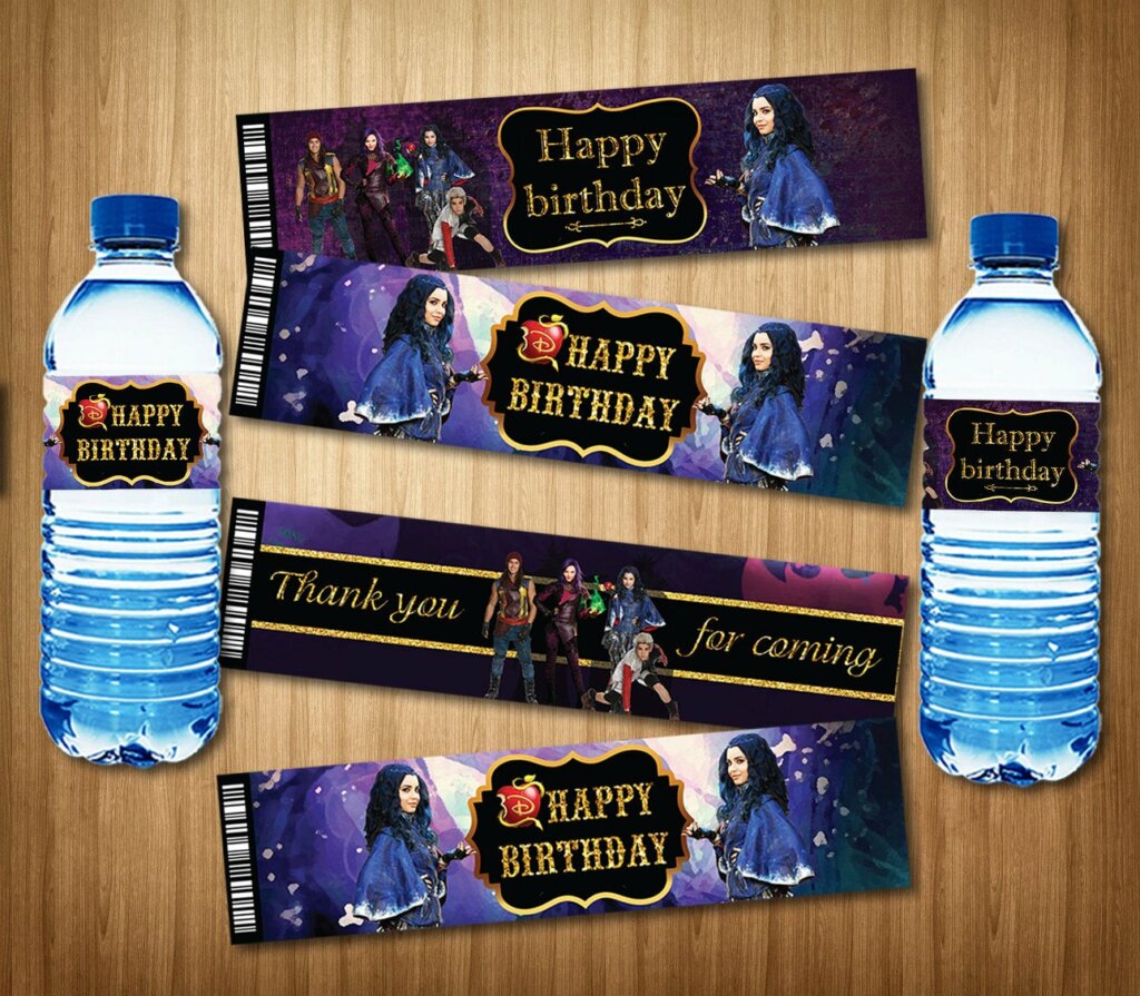 Disney Descendants Birthday Water Bottle Labels, Disney Descendants ...