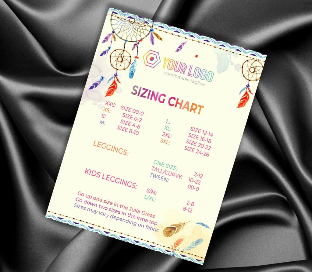 LLR kit, Custom Sizing Chart, Boho, LLR Marketing kit, Branding ...
