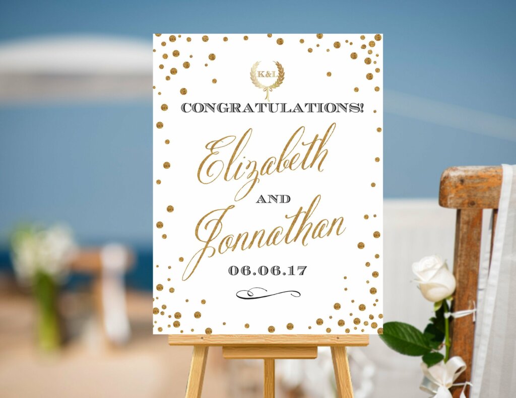 Gold Wedding Sign, Wedding Welcome Sign, Printable Wedding Sign ...