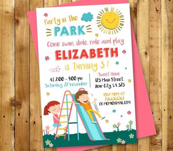 Park birthday Invitation, Playground birthday, Park birthday party ...