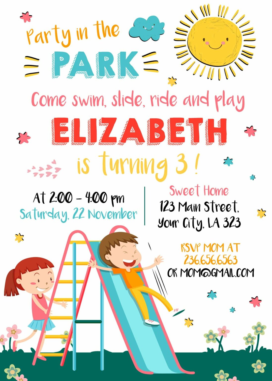 Park birthday Invitation, Playground birthday, Park birthday party ...