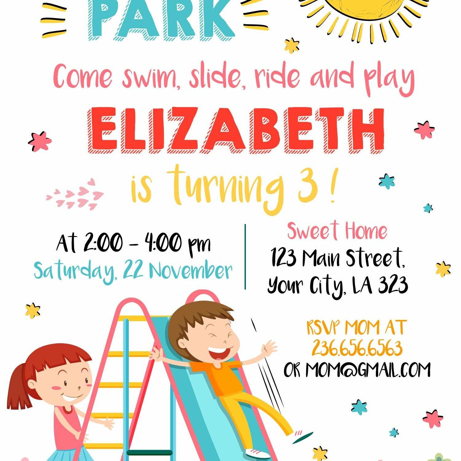 Park birthday Invitation, Playground birthday, Park birthday party ...