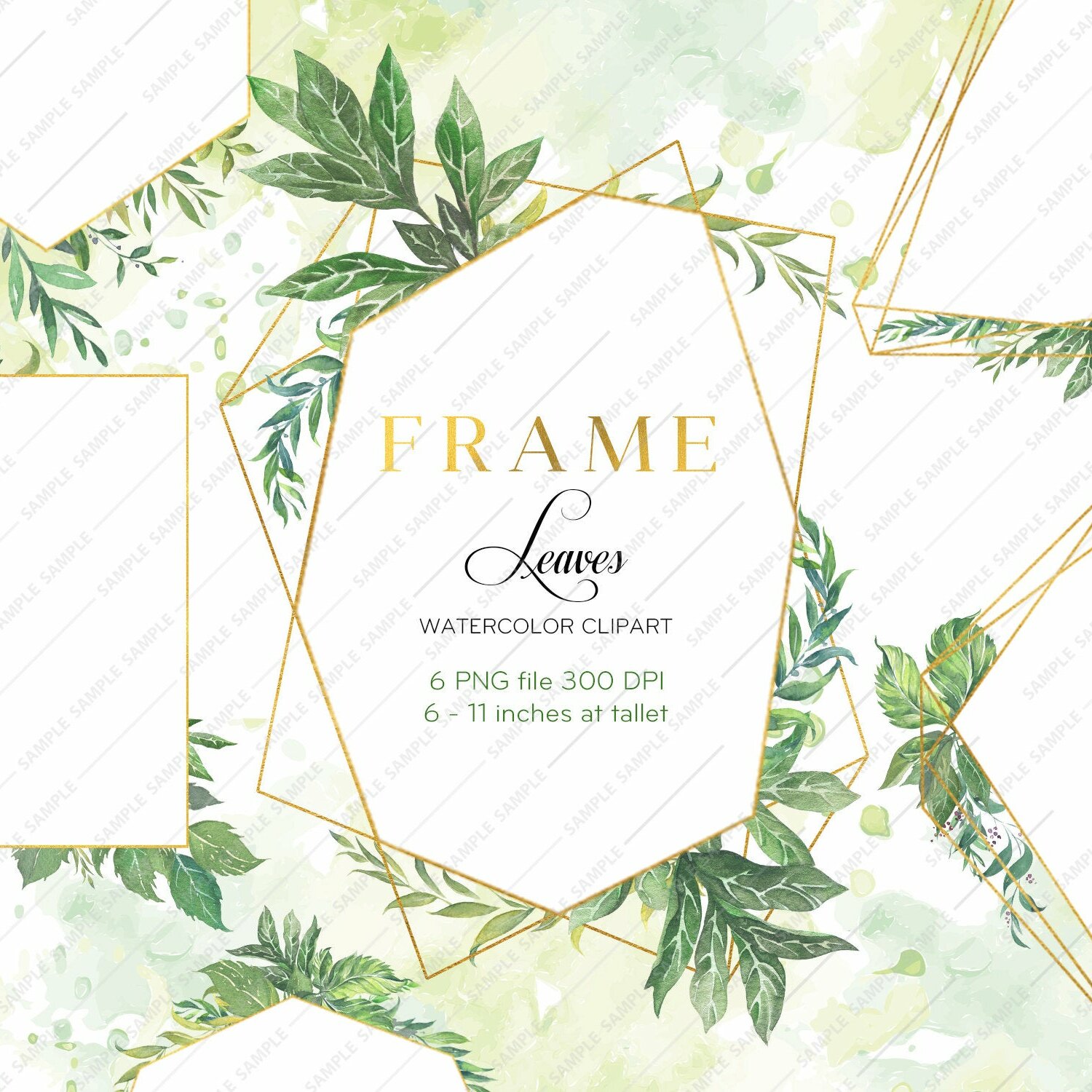 Clipart Frame Greenery, Watercolor Greenery Geometric, Frames Clip Art ...