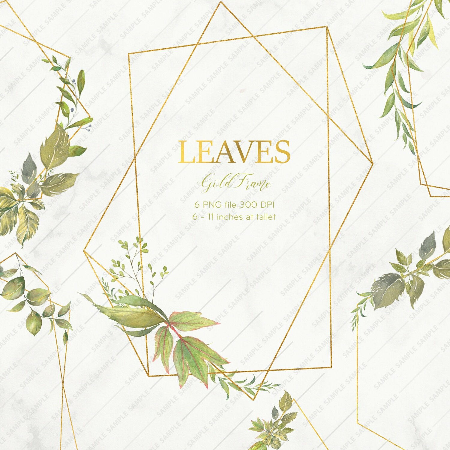 Clipart Frame Greenery, Watercolor Greenery Geometric, Frames Clip Art ...