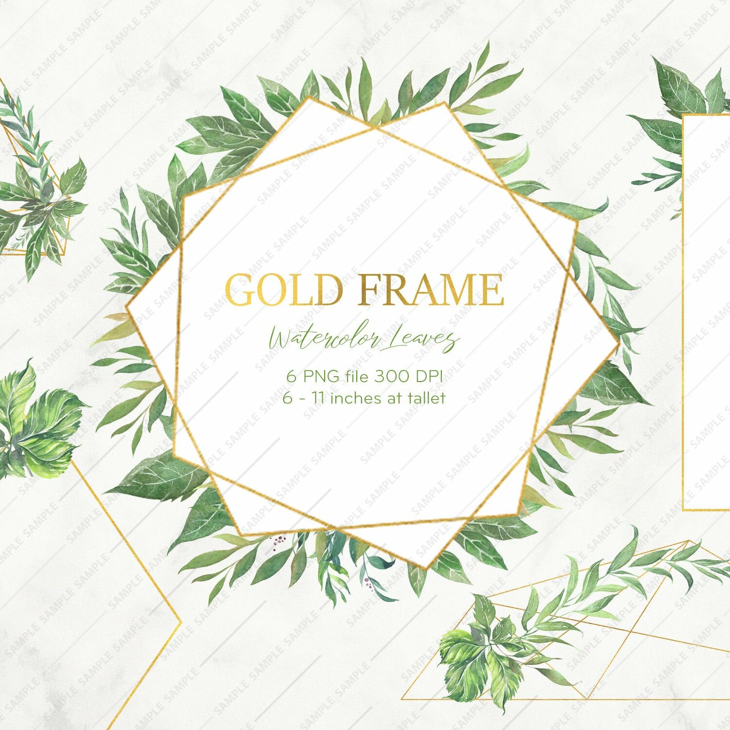 Clipart Frame Greenery, Watercolor Greenery Geometric, Frames Clip Art ...